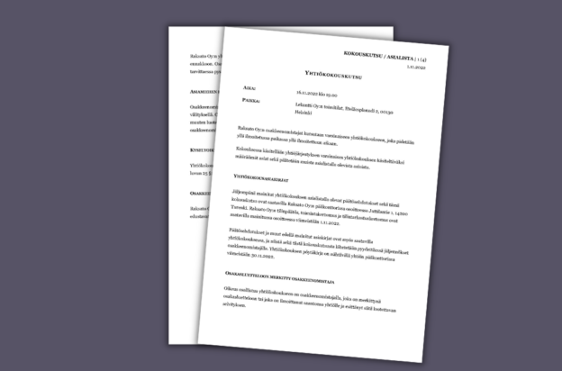 Yhtiökokouskutsu, malli – Lataa malliasiakirja
