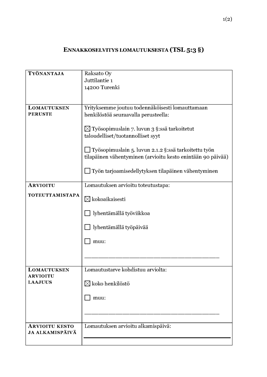 Ennakkoselvitys lomautuksesta >> Lataa asiakirjamalli